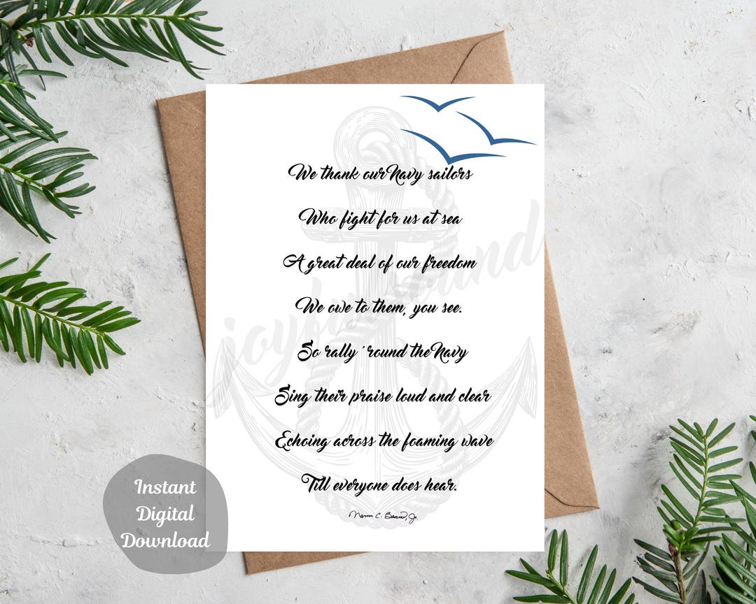 Armed Forces Printable Poem Card Sailors USA Thanks Heros Encouraging ...