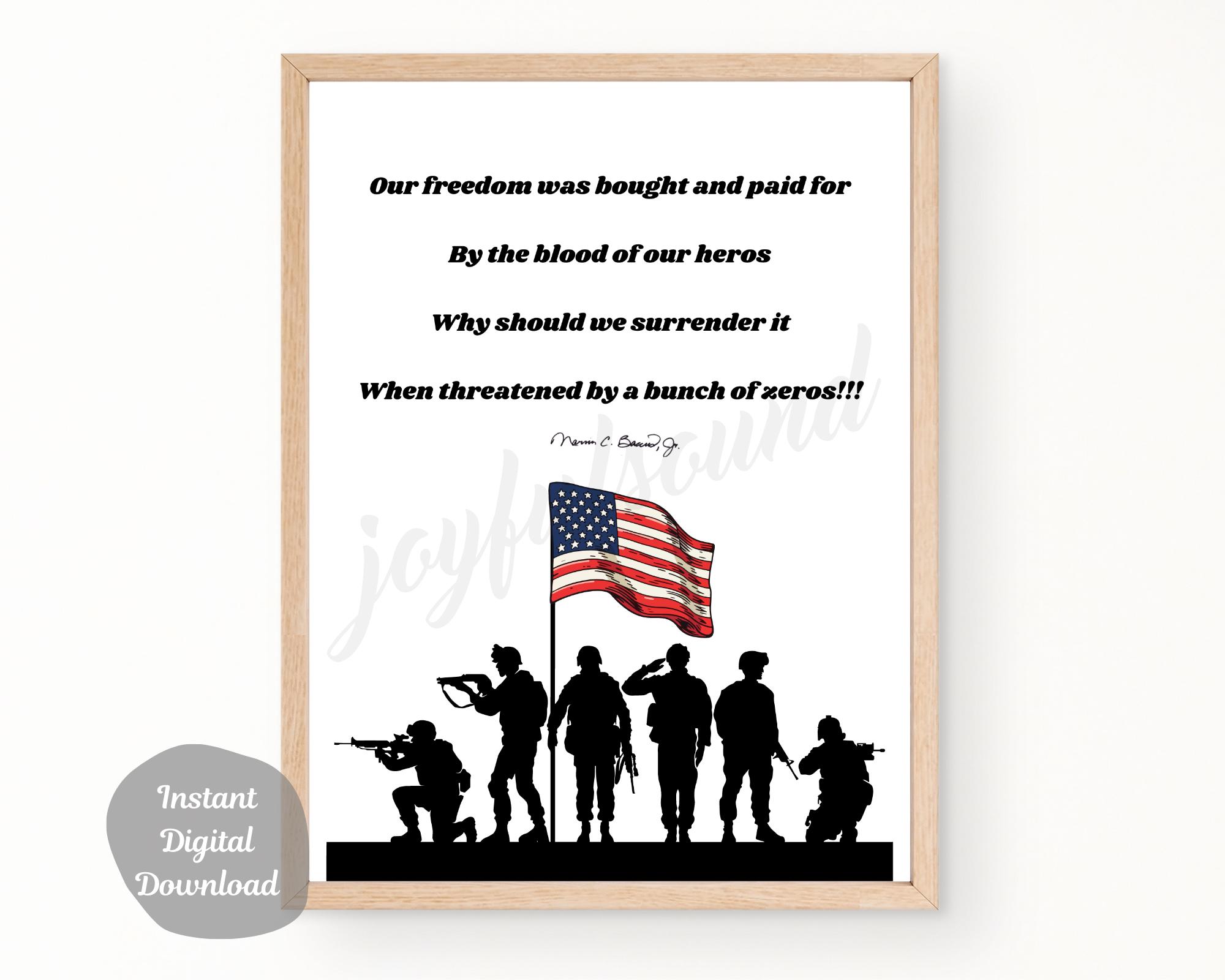 USA Printable Poem Thanks America Heros Memorial Day Flag Veterans Day ...