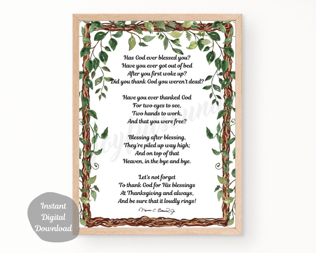 Blessings Thanksgiving Printable Poem Christian Fall DIGITAL DOWNLOAD ...