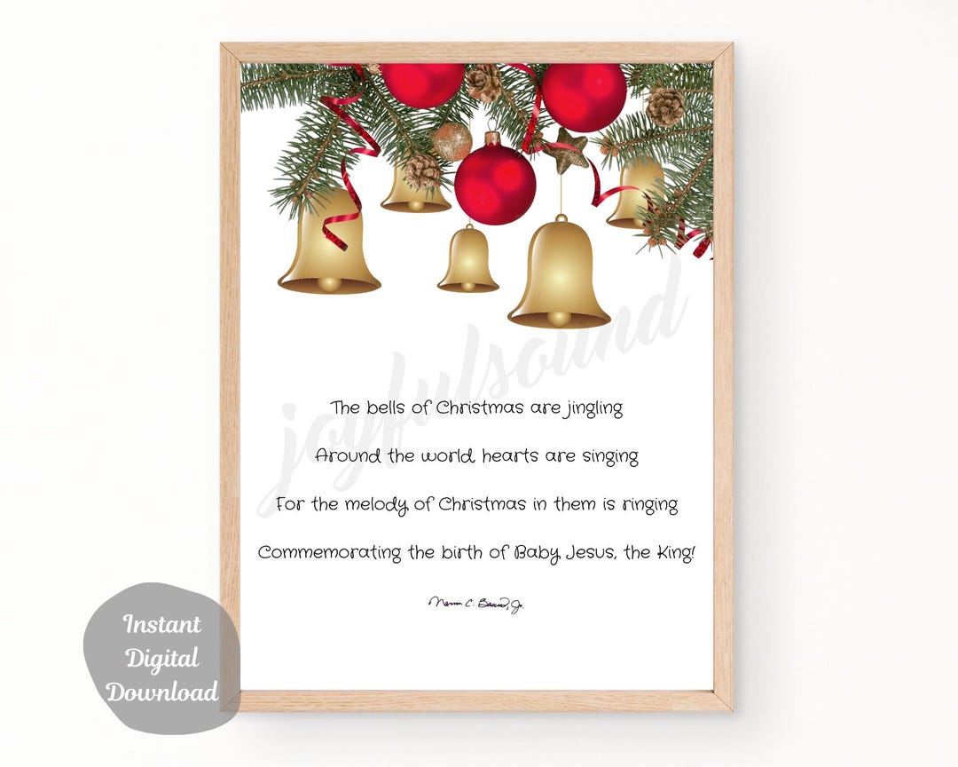 Jesus Christmas Printable Poem Christian Bells DIGITAL DOWNLOAD Design ...