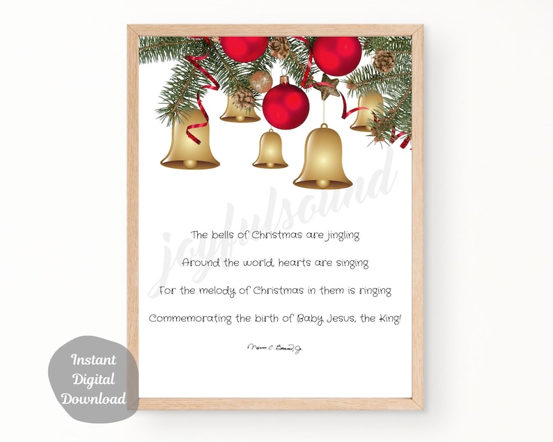 Jesus Christmas Printable Poem Christian Bells DIGITAL DOWNLOAD Design ...