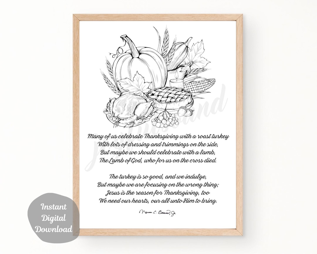 Thankful Printable Poem Thanksgiving Turkey Fall Pumpkin Christian ...