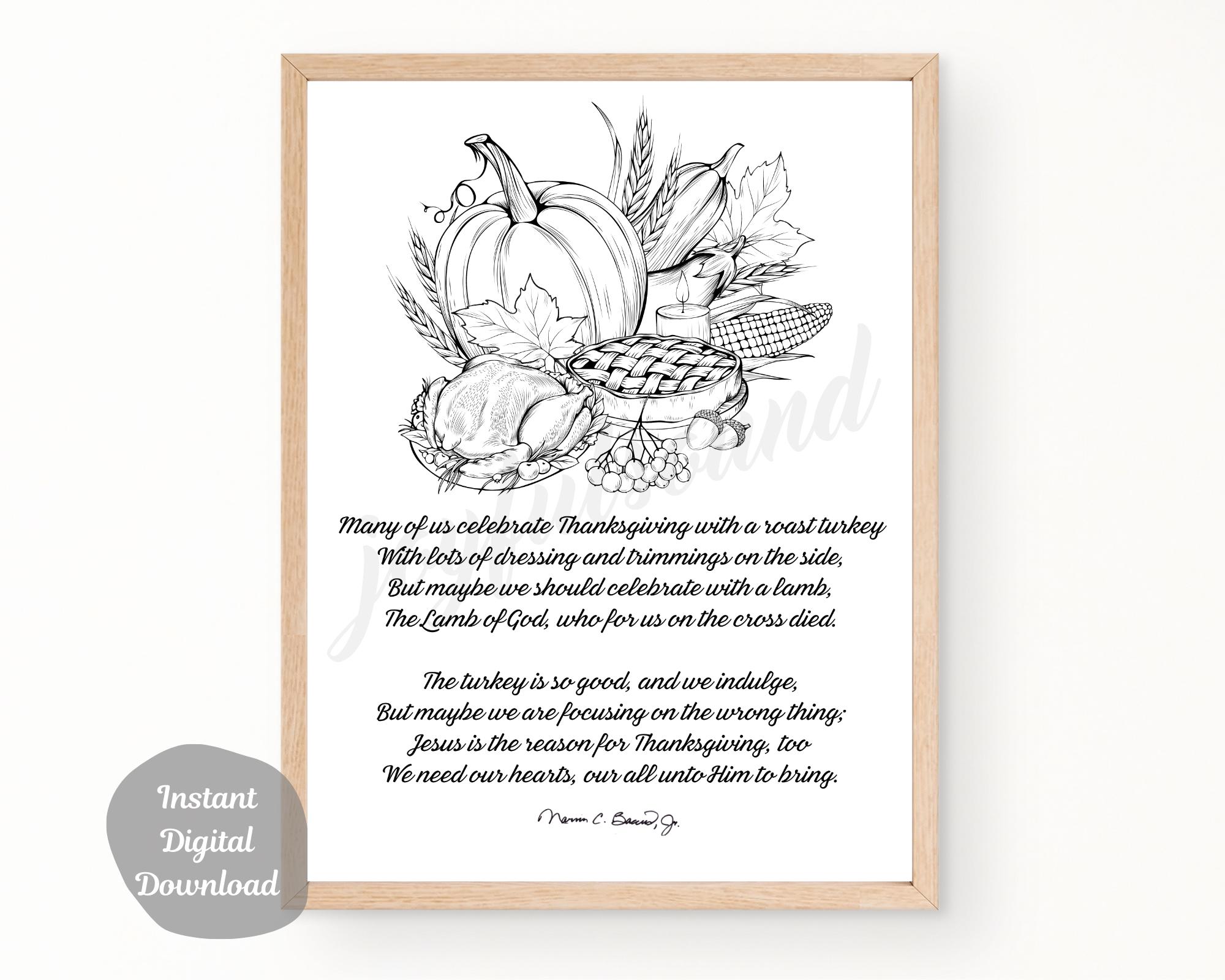 Thankful Printable Poem Thanksgiving Turkey Fall Pumpkin Christian ...