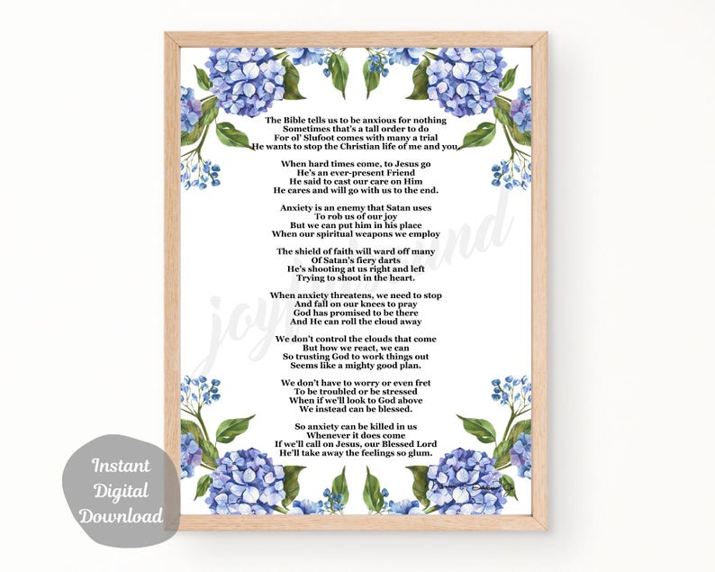 Encouraging Christian Printable Poem Floral Hydrangea DIGITAL DOWNLOAD ...