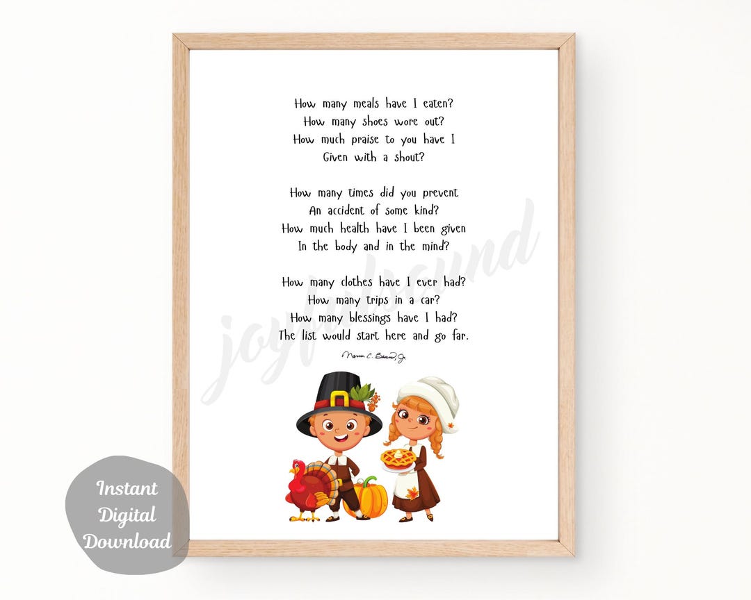 Fall Printable Poem Pumpkin Pilgrim Turkey Autumn Blessings DIGITAL ...