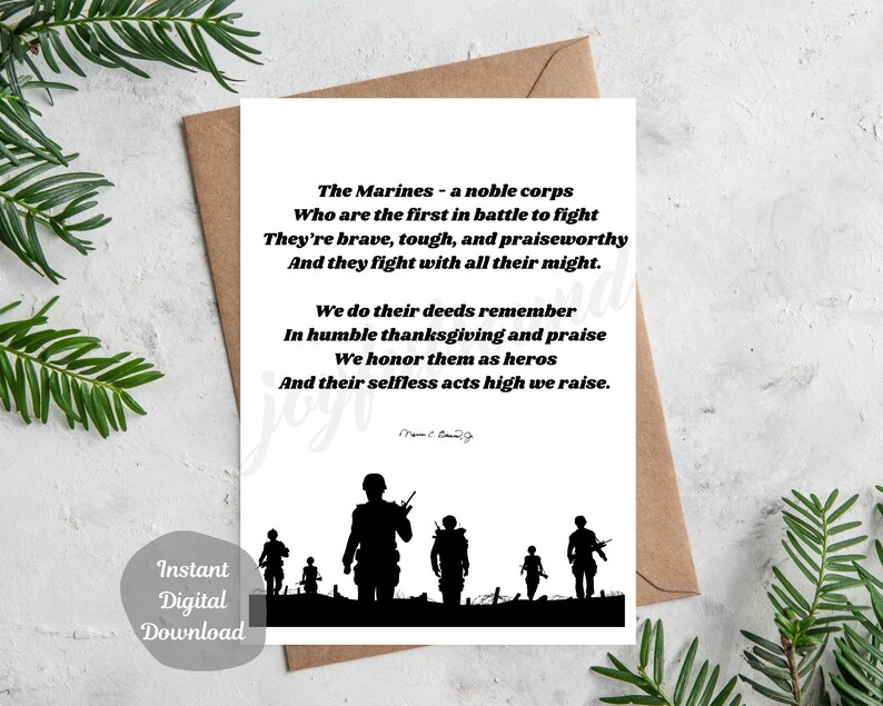 Armed Forces Printable Poem Card Marines USA Encouraging Thanks Heros ...