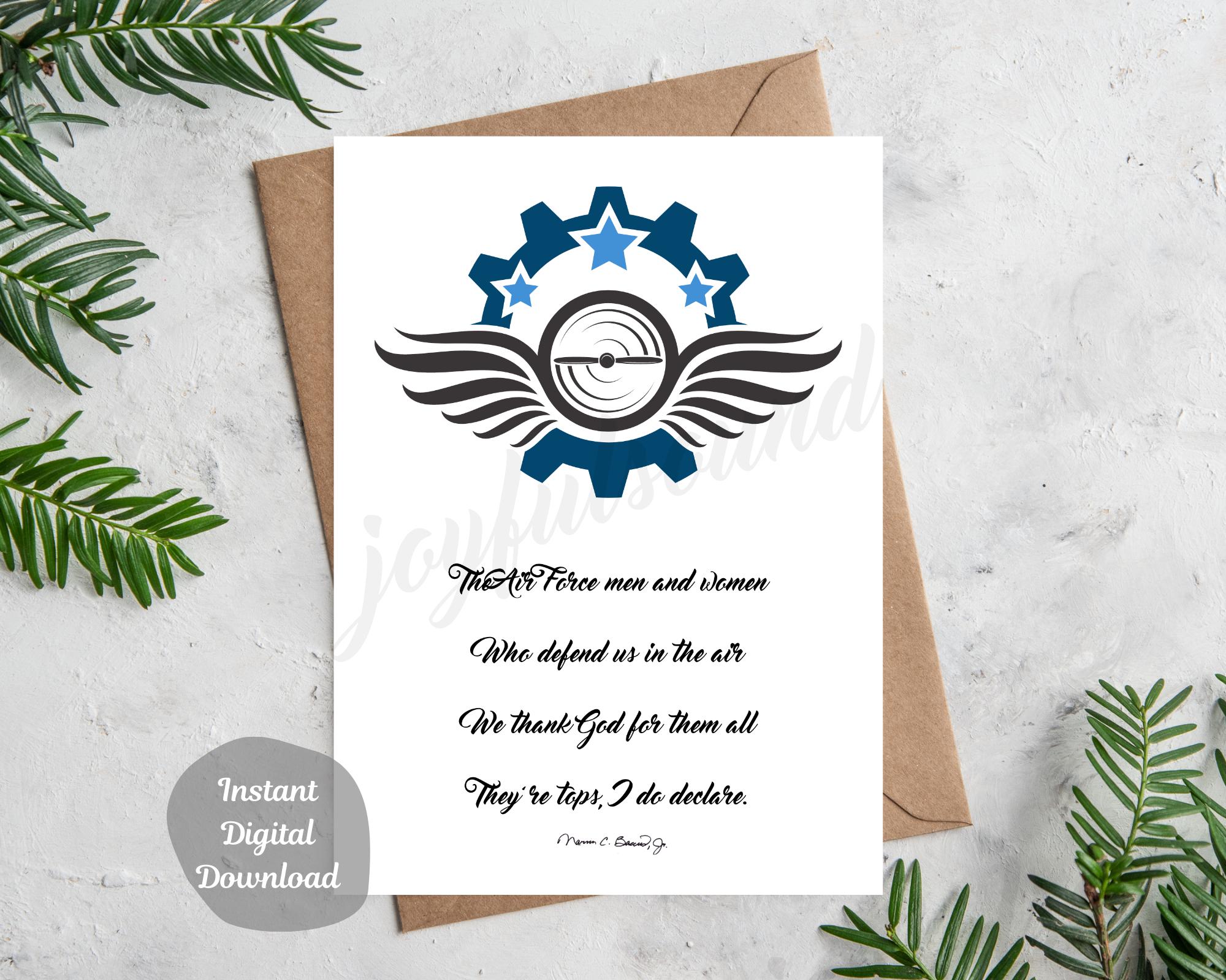 Armed Forces Printable Poem Card Air Force USA Thanks Hero Encouraging ...