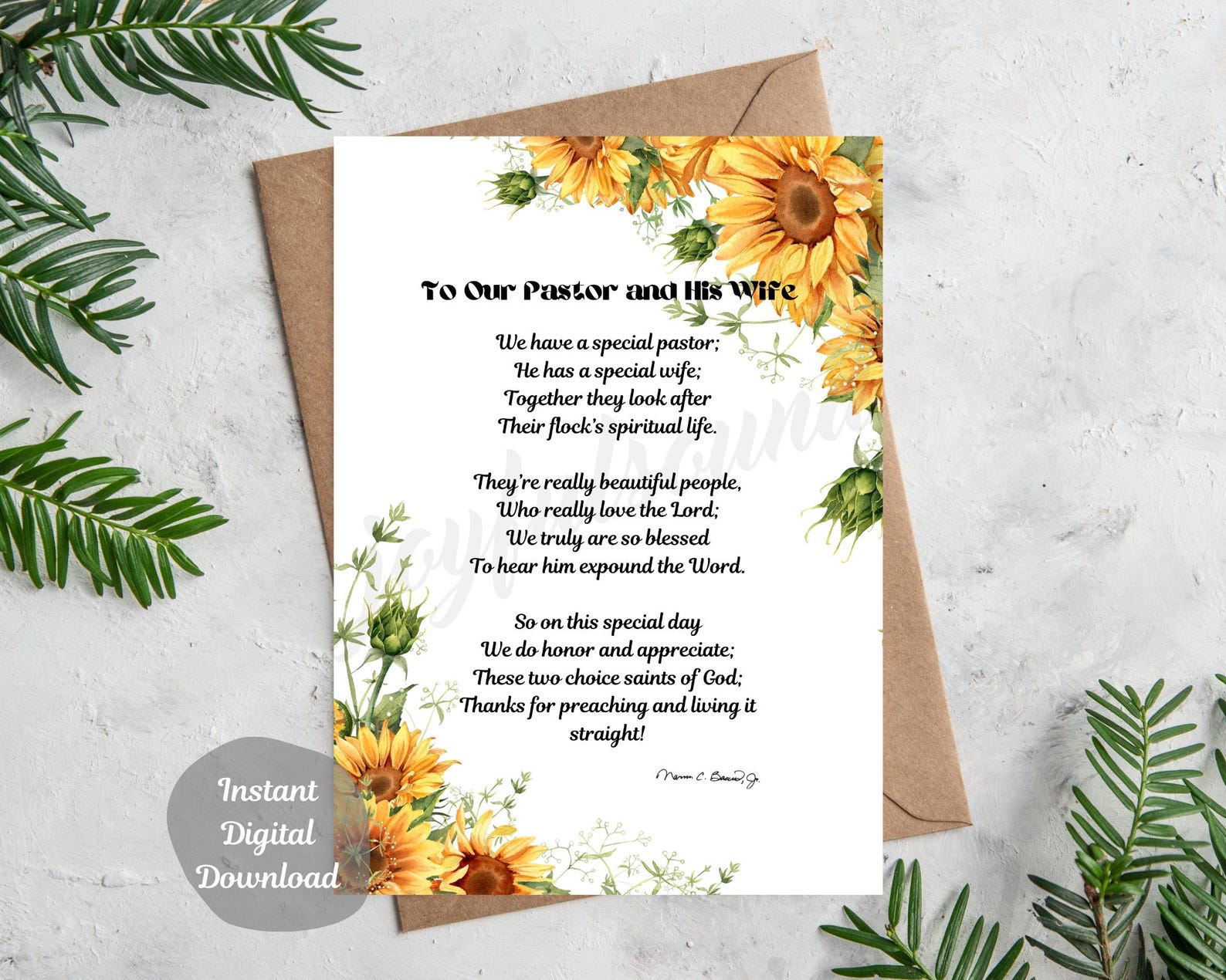 Pastor & Wife Appreciation Printable Card, Minister, Pastor Thank You ...
