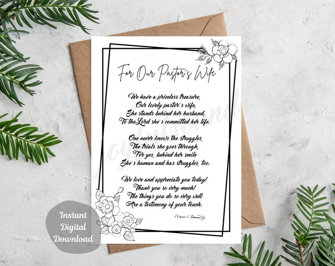 Pastor's Wife First Lady Personalized Appreciation Name Poem Gift Thank ...