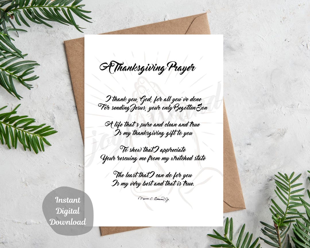 Thanksgiving Printable Poem Card Christian Encouraging Grace Praying ...