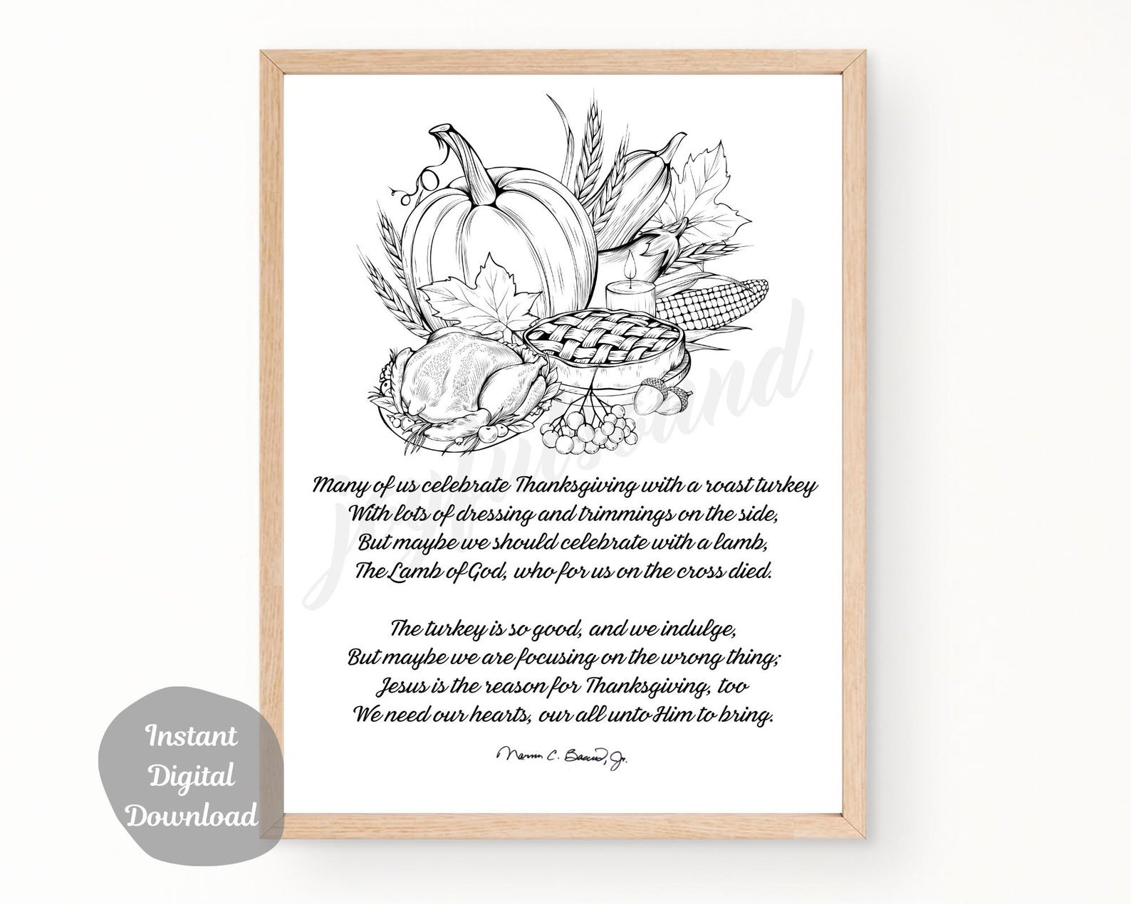 Thankful Printable Poem Thanksgiving Turkey Fall Pumpkin Christian ...