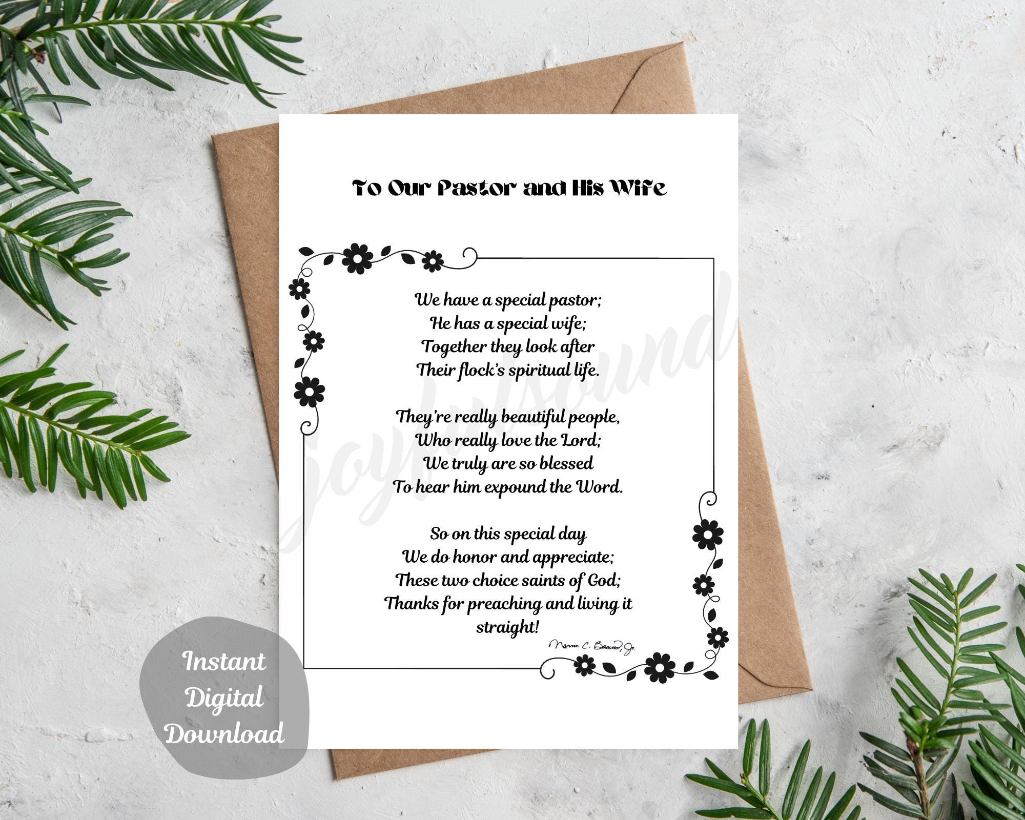 Pastor & Wife Appreciation Printable Card, Minister, Pastor Thank You ...