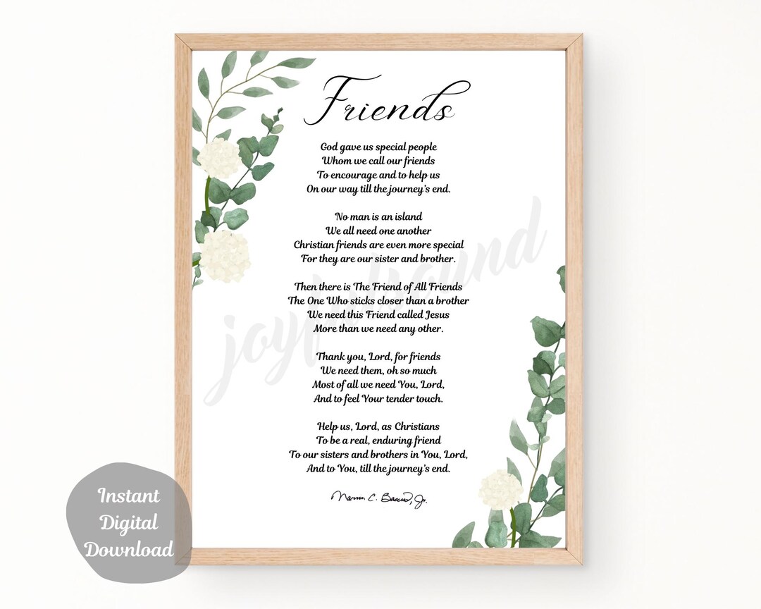 Encouraging Special Friend Printable Poem DIGITAL DOWNLOAD Design Wall ...