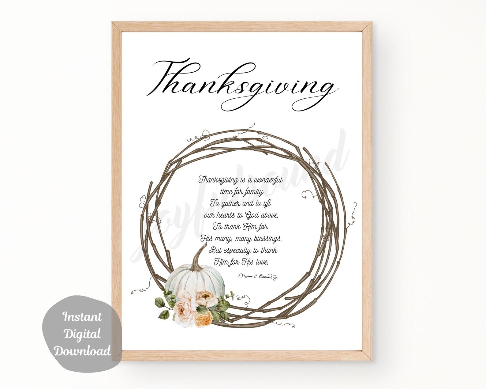 Thanksgiving Fall Printable Poem Pumpkin Leaves Flowers Blessings ...