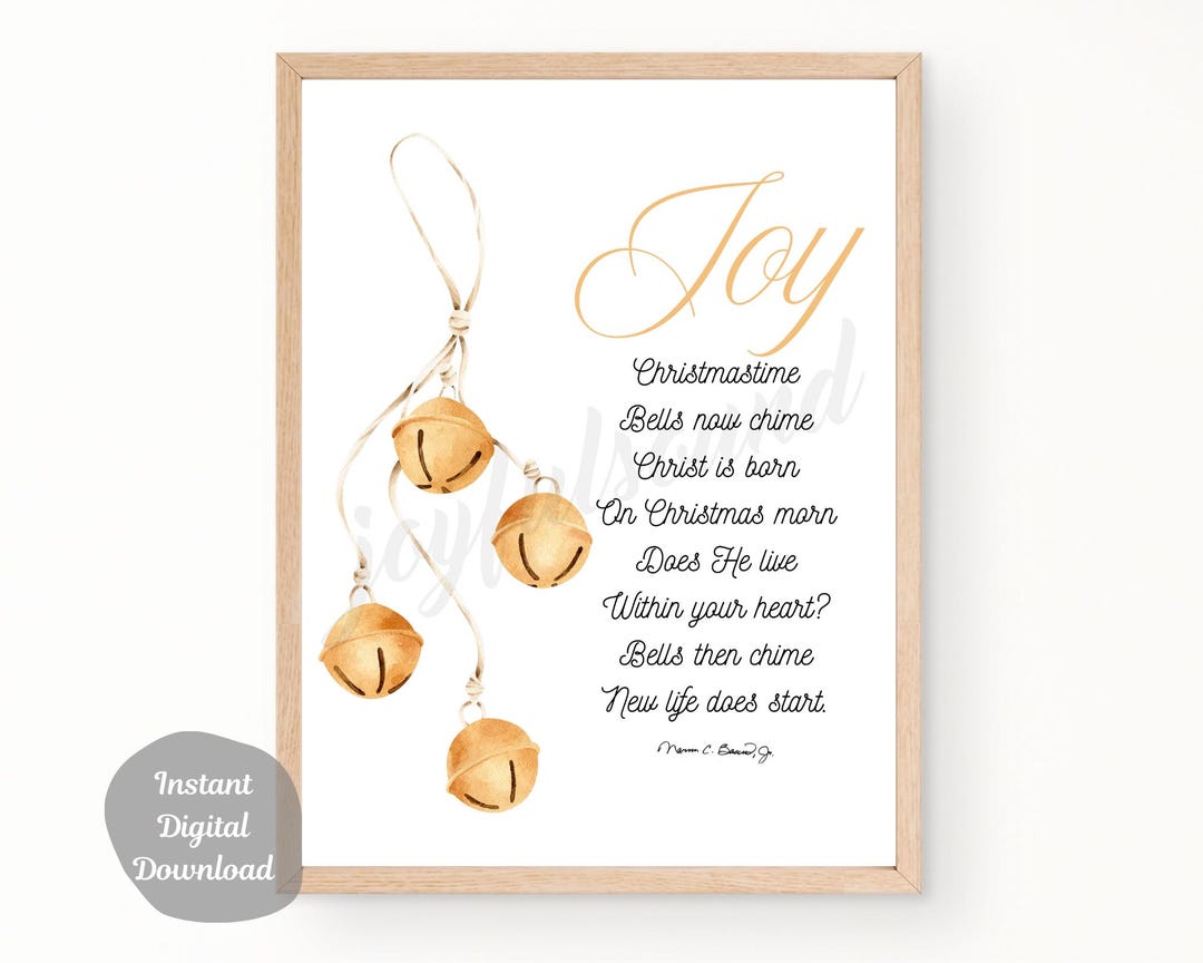 Joy Christmas Printable Poem Christian Bells Christ DIGITAL DOWNLOAD ...