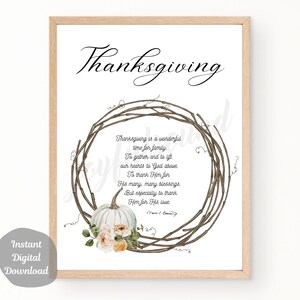 Thanksgiving Fall Printable Poem Pumpkin Leaves Flowers Blessings ...