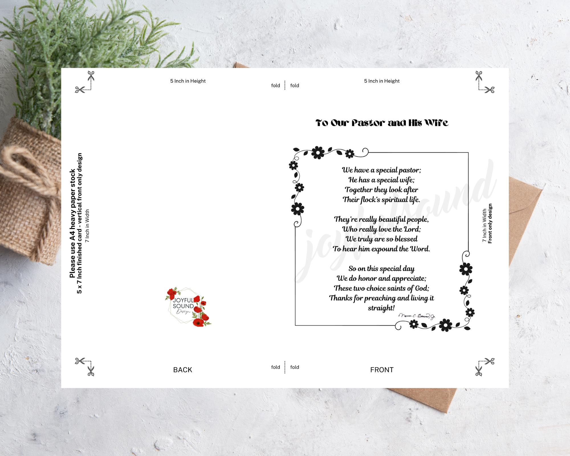 Pastor & Wife Appreciation Printable Card, Minister, Pastor Thank You ...