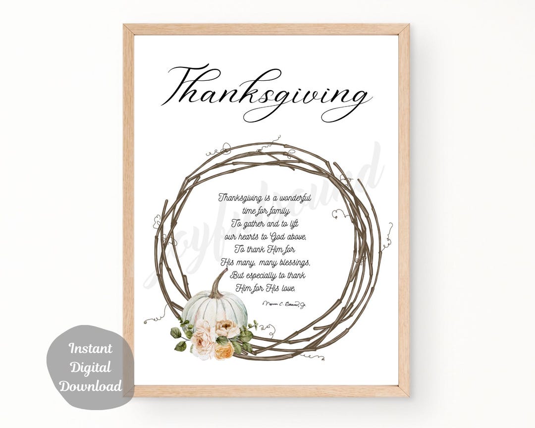 Thanksgiving Fall Printable Poem Pumpkin Leaves Flowers Blessings ...