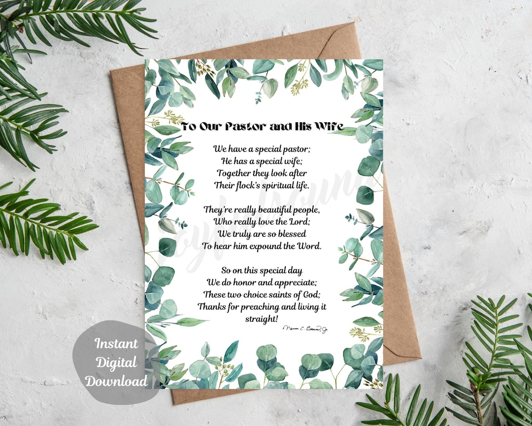Pastor & Wife Appreciation Printable Card, Minister, Pastor Thank You ...