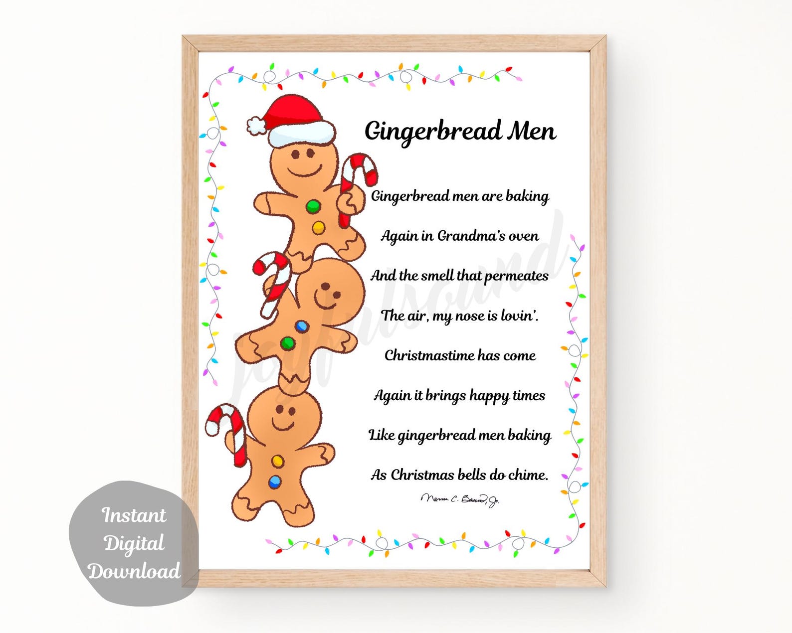 Joy Christmas Printable Poem Gingerbread Men Grandma Baking DIGITAL ...
