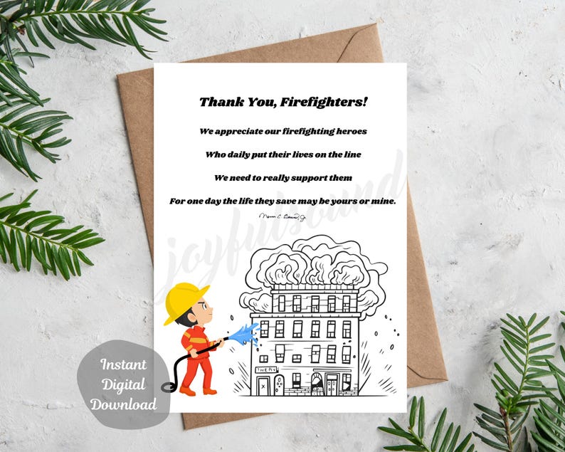 USA Printable Poem Card Thanks Firefighters Heros America Building Fire ...