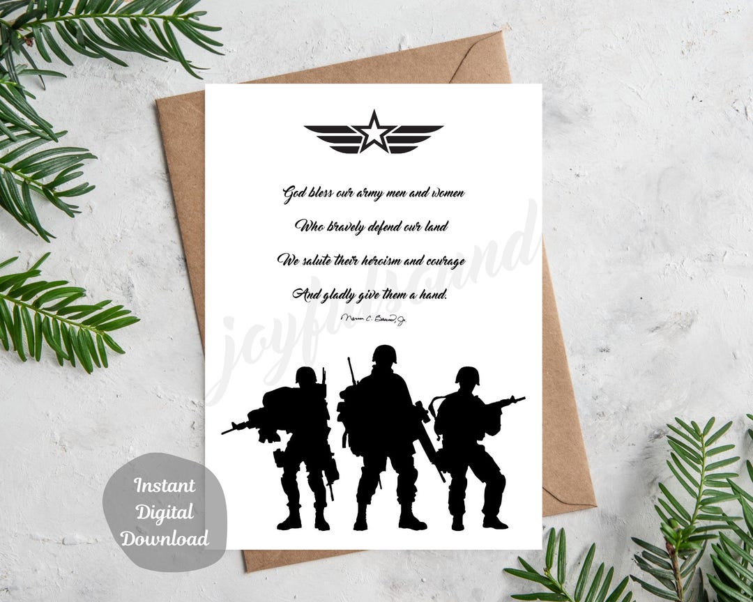 Armed Forces Printable Poem Card Army USA Thanks Heros Encouraging ...