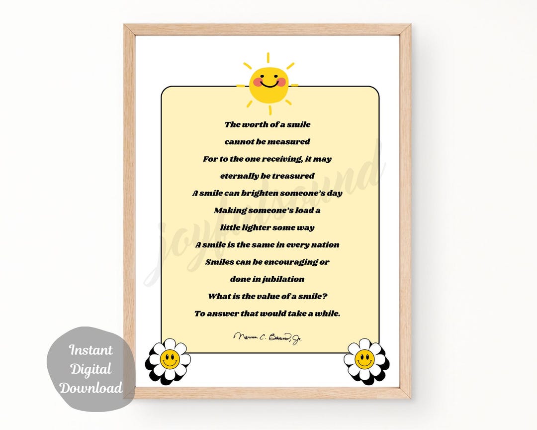 Cheerful Smileys Printable Poem Encouraging Christian DIGITAL DOWNLOAD ...