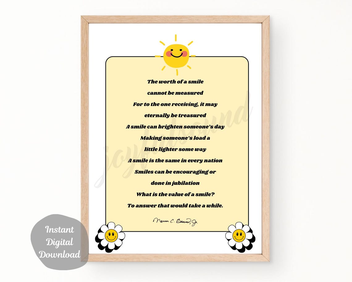 Cheerful Smileys Printable Poem Encouraging Christian DIGITAL DOWNLOAD ...