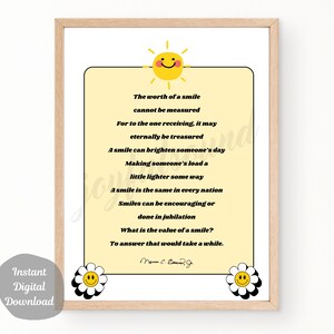 Cheerful Smileys Printable Poem Encouraging Christian DIGITAL DOWNLOAD ...