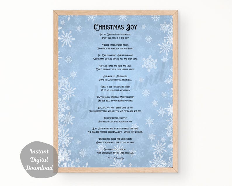 Joy Christmas Printable Poem Christian Snowflake Christ DIGITAL ...