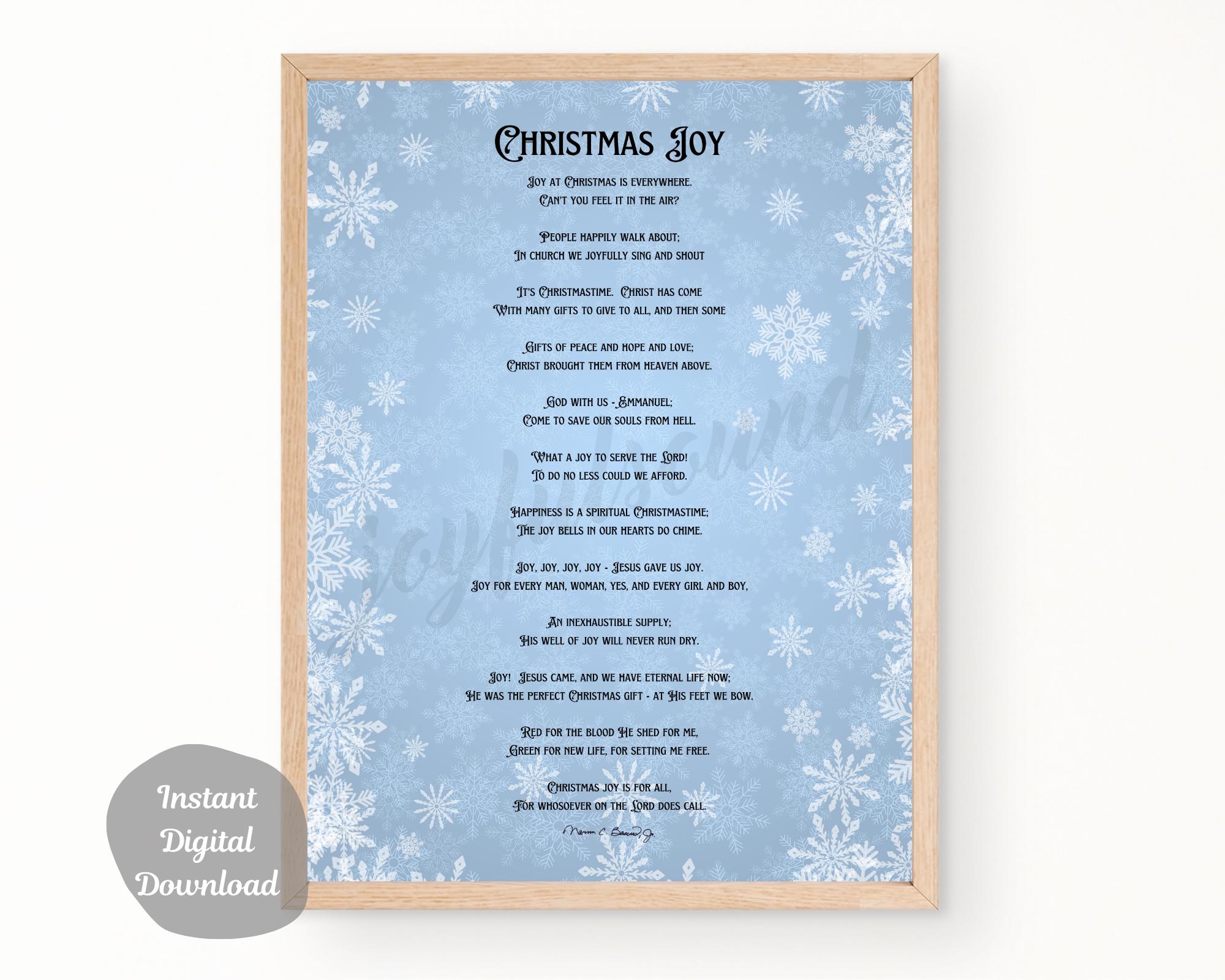 Joy Christmas Printable Poem Christian Snowflake Christ DIGITAL ...