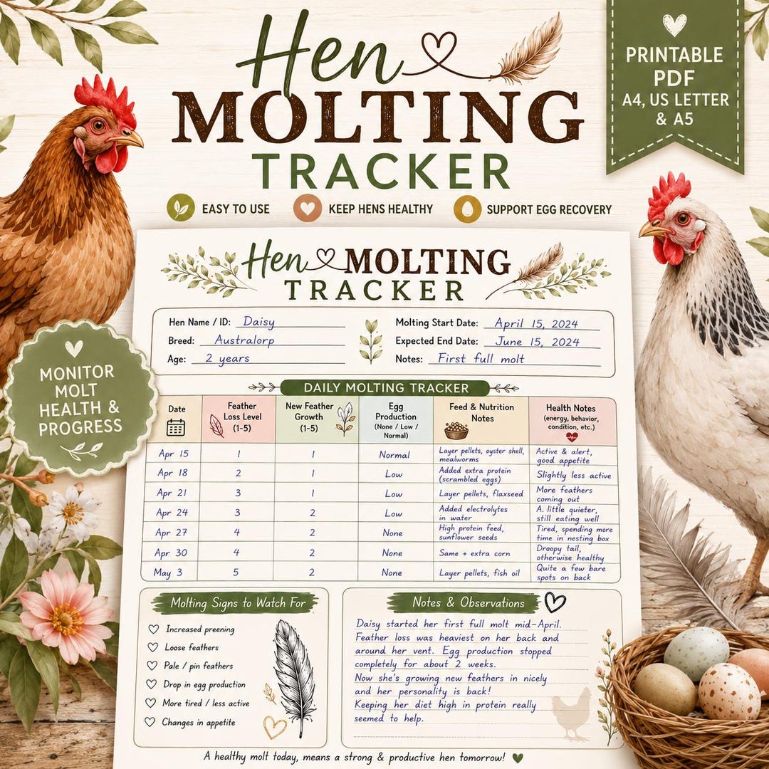 Hen Molting Tracker Printable | Chicken Health & Egg Production Log ...