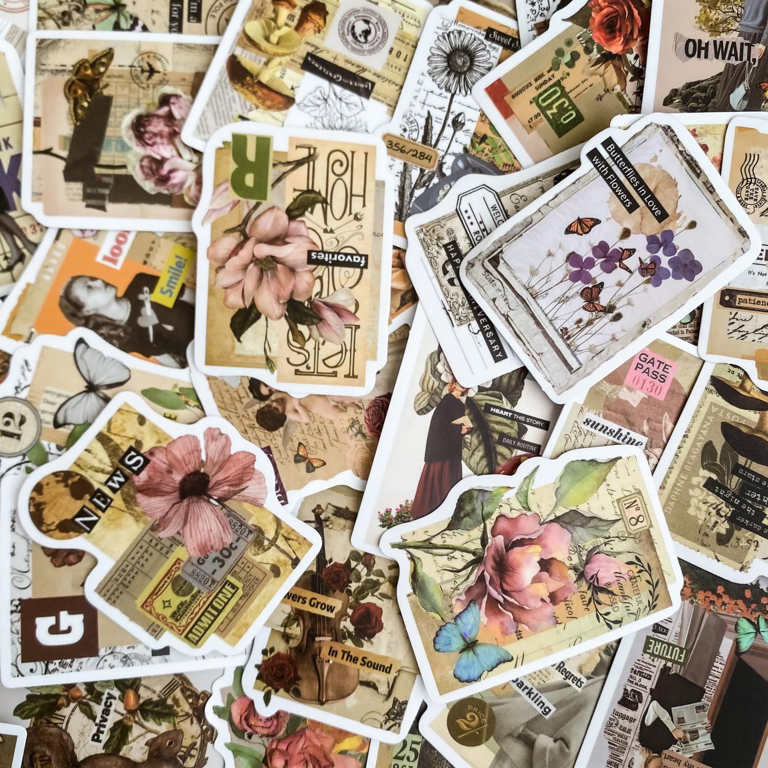 50pcs Retro Stickers, Artistic Vintage Vinyl, Journaling Stickers, Boho ...