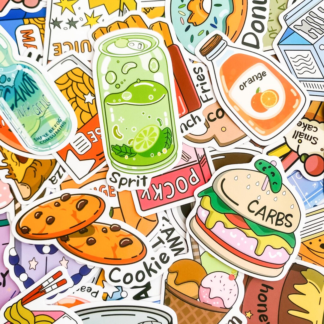 100pcs Cute Food Snack Stickers, Food & Drink Stickers, Waterproof ...