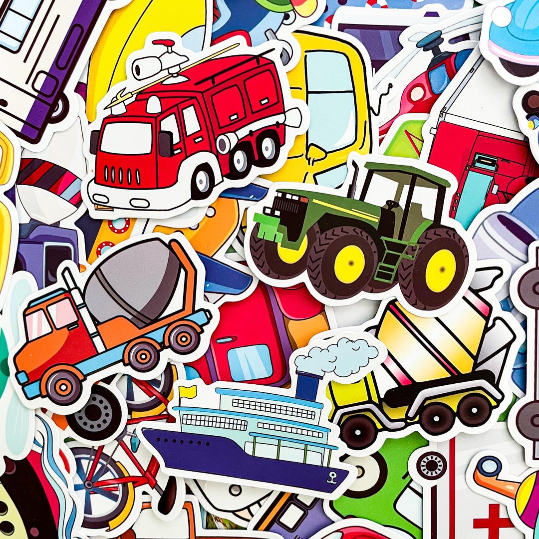 100pcs Transportation Stickers, Cartoon Vehicle Stickers, Waterproof ...