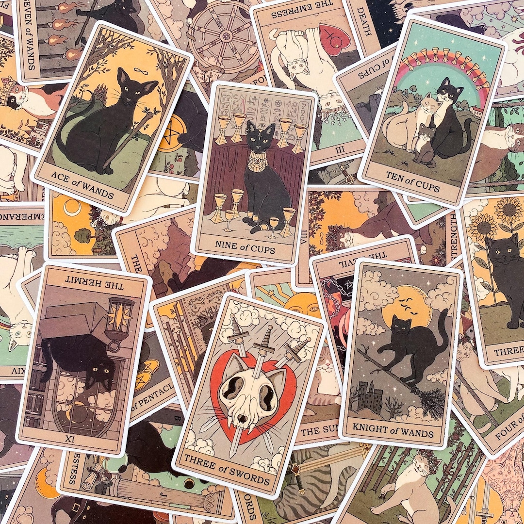 50pcs Tarot Card Stickers, Cat Mystical Stickers, Witchy Kindle ...