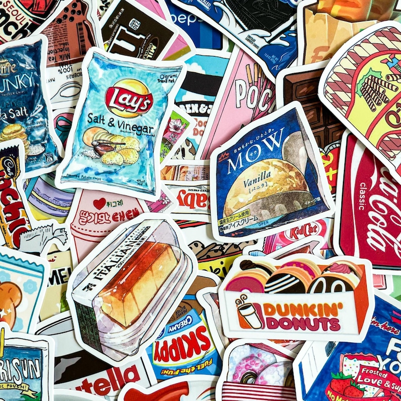 50pcs Fun Food and Drink Stickers Pack, Waterproof Snack Stickers ...