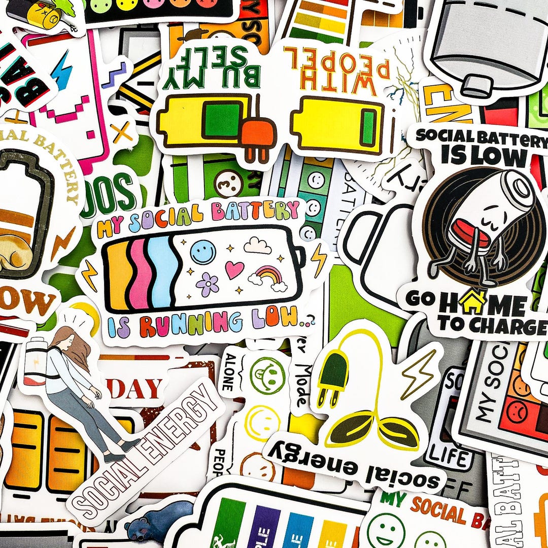 100pcs Social Battery Stickers, Warning Energy Level, Water Bottle ...