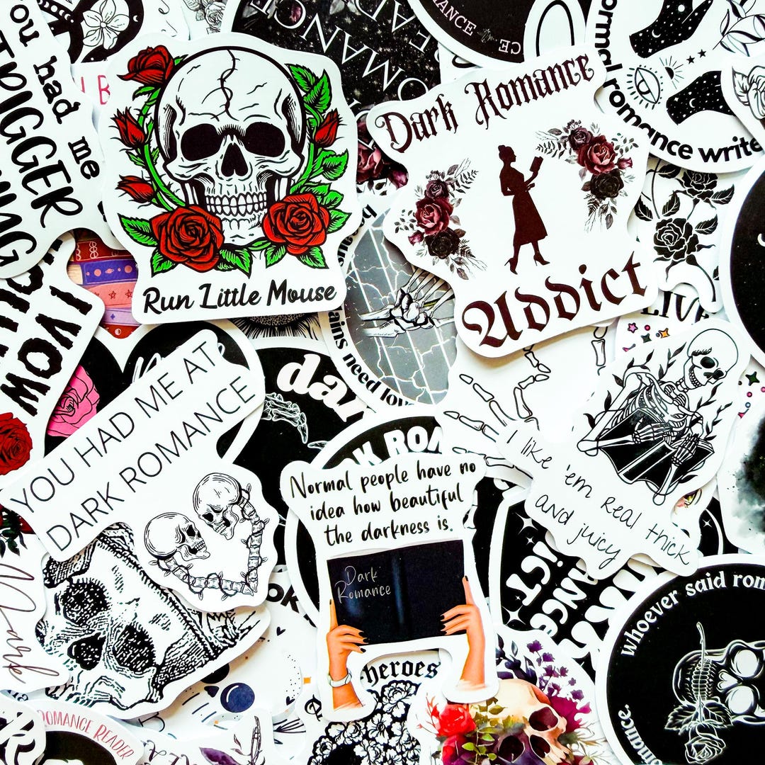 60PCS Dark Romance Stickers Pack, Gothic Reader Bookish Stickers, Skull ...
