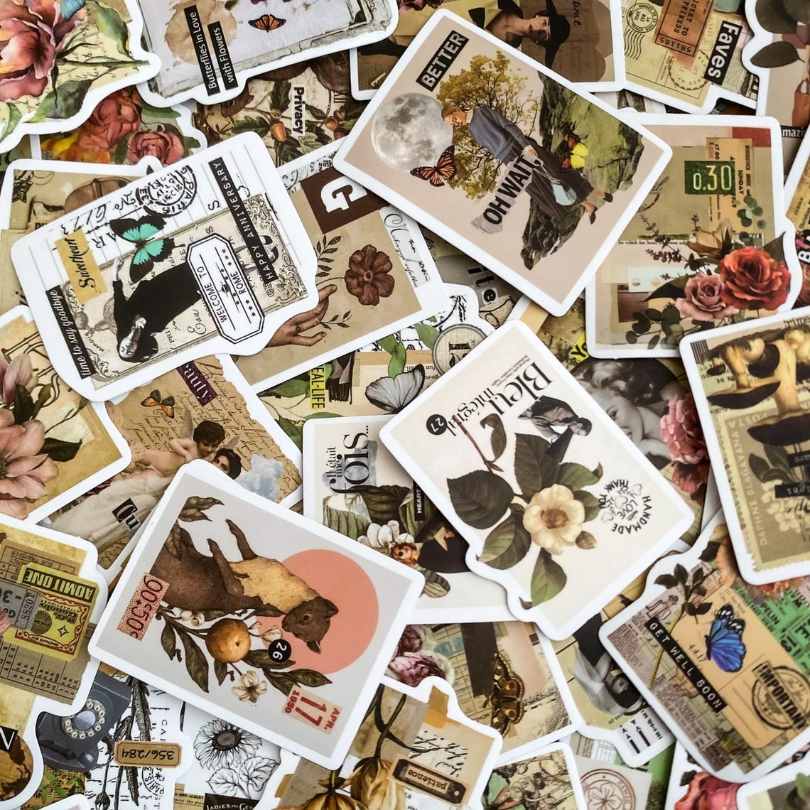 50pcs Retro Stickers, Artistic Vintage Vinyl, Journaling Stickers, Boho ...