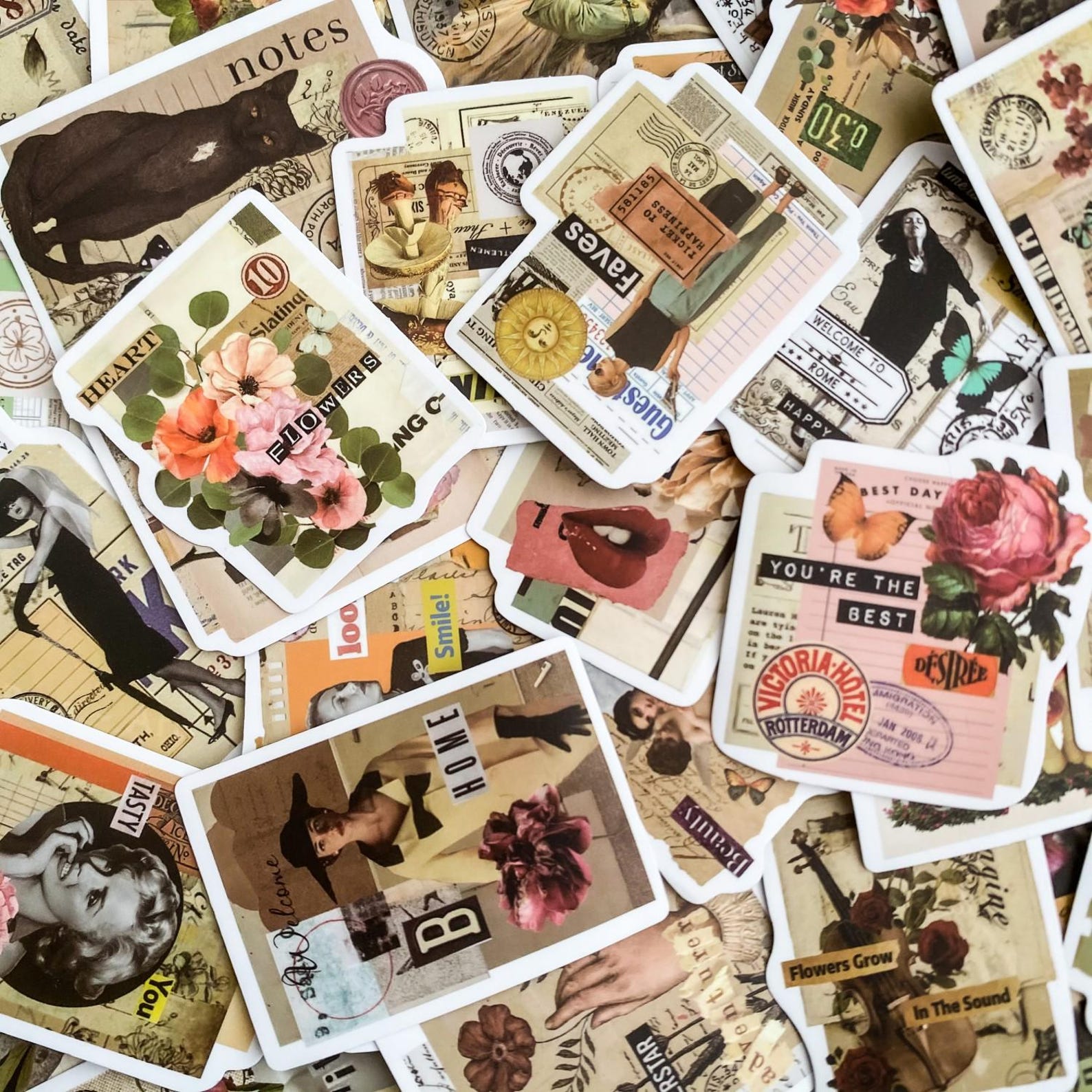 50pcs Retro Stickers, Artistic Vintage Vinyl, Journaling Stickers, Boho ...