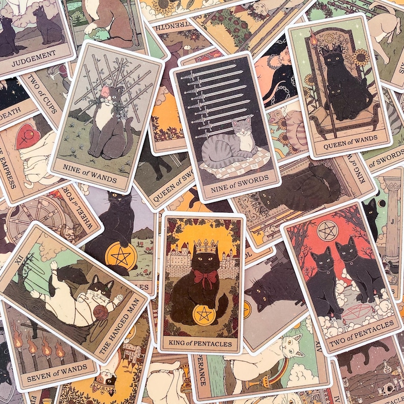50pcs Tarot Card Stickers, Cat Mystical Stickers, Witchy Kindle ...