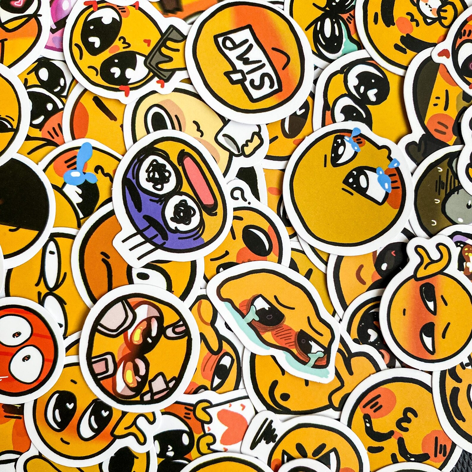 50pcs Emoji Face Stickers, Funny Yellow Expressions, Waterproof Laptop ...