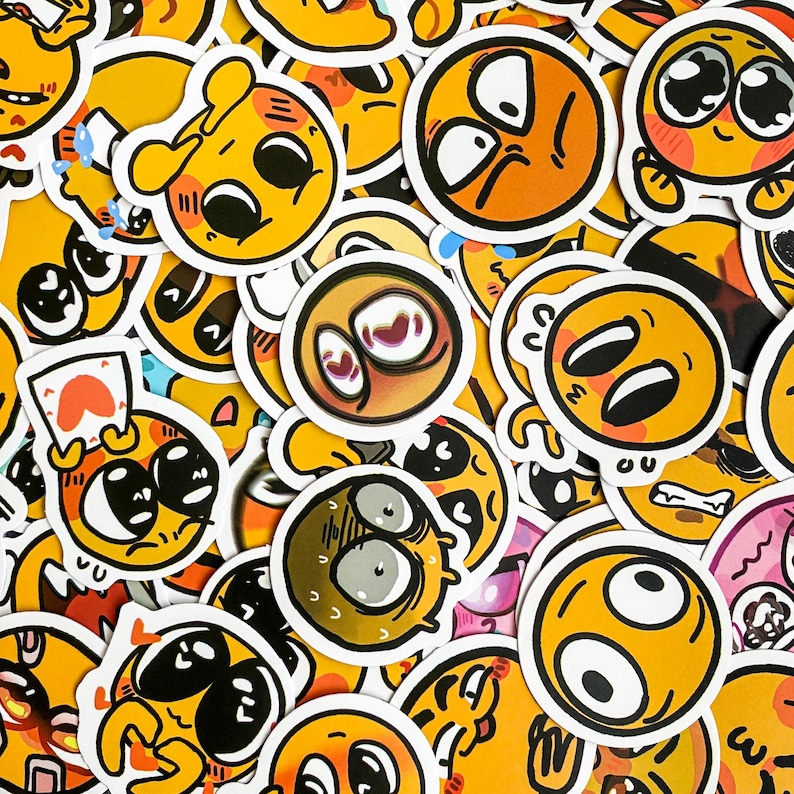50pcs Emoji Face Stickers, Funny Yellow Expressions, Waterproof Laptop ...