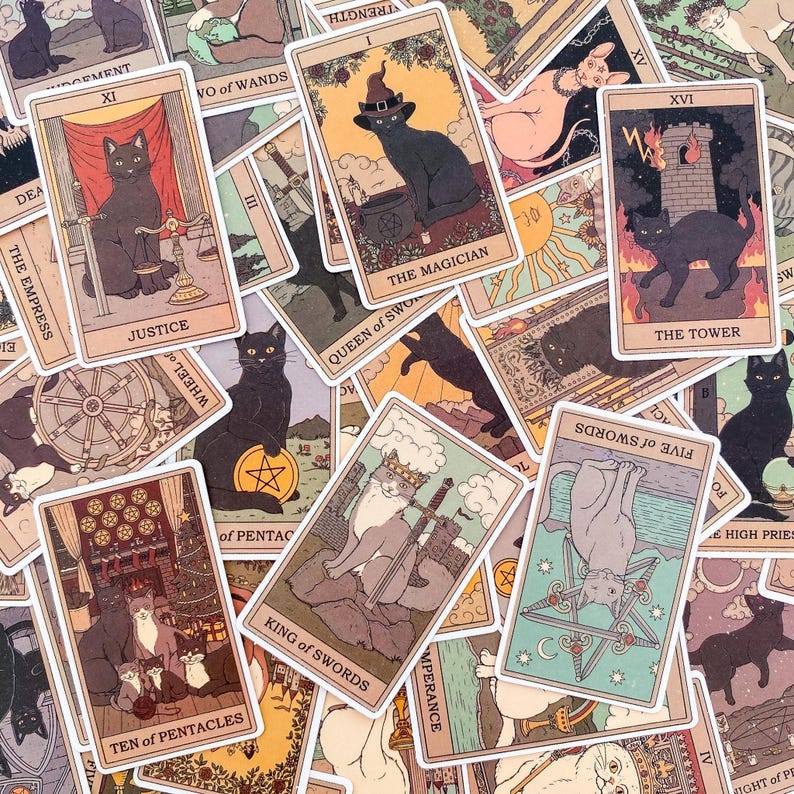 50pcs Tarot Card Stickers, Cat Mystical Stickers, Witchy Kindle ...