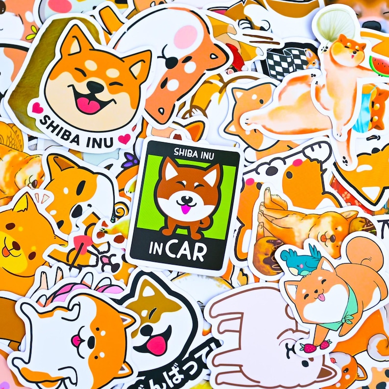50 Random Shiba Inu Vinyl Stickers Pack - Cute Dog Stickers for Water ...