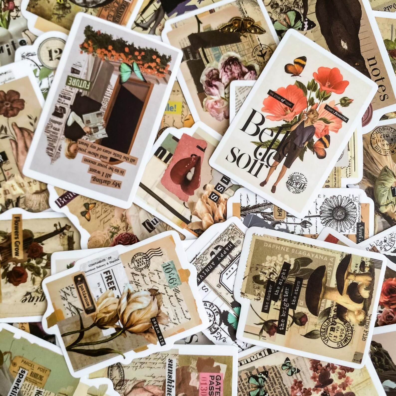 50pcs Retro Stickers, Artistic Vintage Vinyl, Journaling Stickers, Boho ...