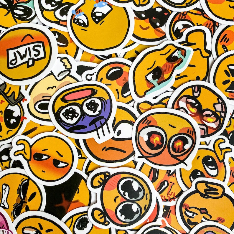 50pcs Emoji Face Stickers, Funny Yellow Expressions, Waterproof Laptop ...