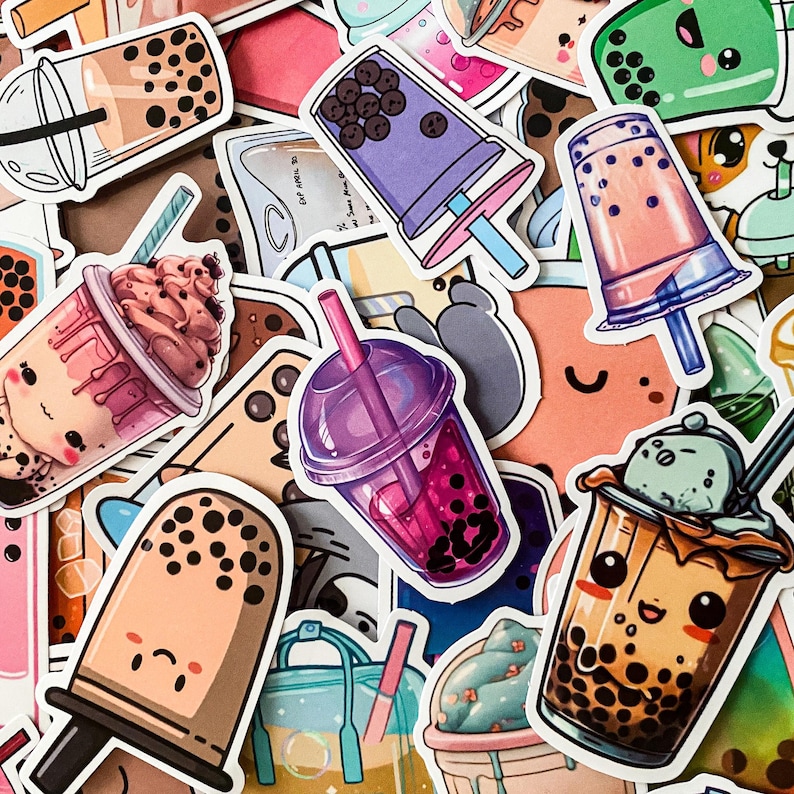 50pcs Bubble Tea Sticker Pack, Kawaii Boba Drink Stickers, Cute Boba ...