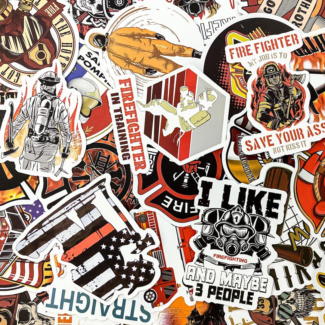 100pcs Firefighter Helmet Stickers, Cool Retro Firefighter Stickers ...
